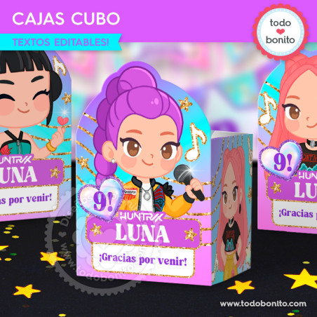 Cajas cubo Guerreras K-pop 🎶 Souvenirs imprimibles únicos