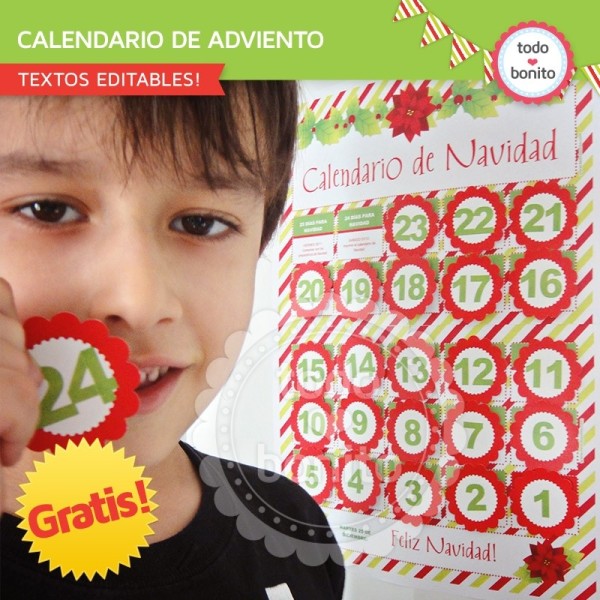 *GRATIS * Navidad verde y rojo: calendario adviento
