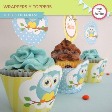 Búhos niños: wrappers y toppers