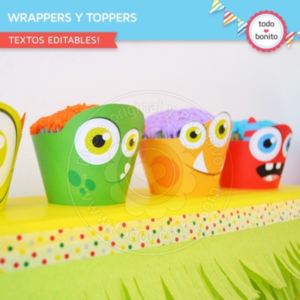 Monstruitos: wrappers y toppers para cupcakes