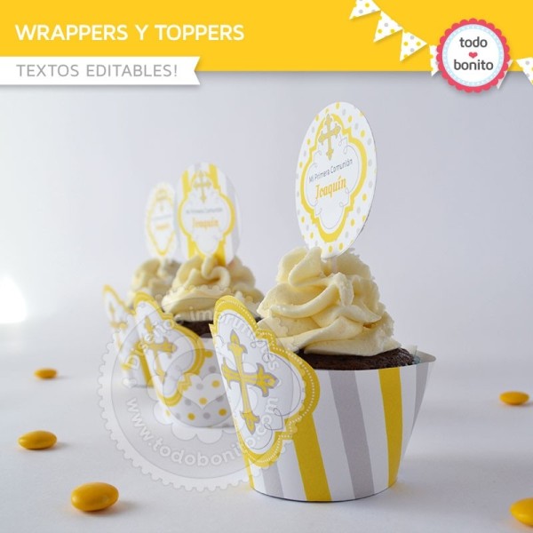 Cruz gris y amarillo: wrappers y toppers