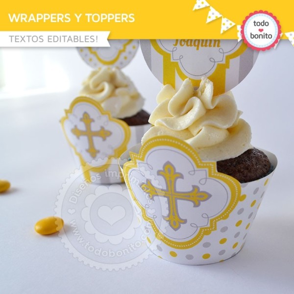 Cruz gris y amarillo: wrappers y toppers