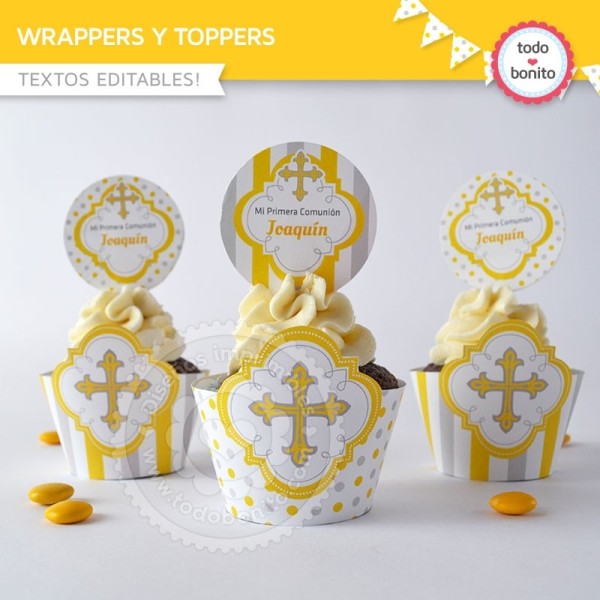 Cruz gris y amarillo: wrappers y toppers