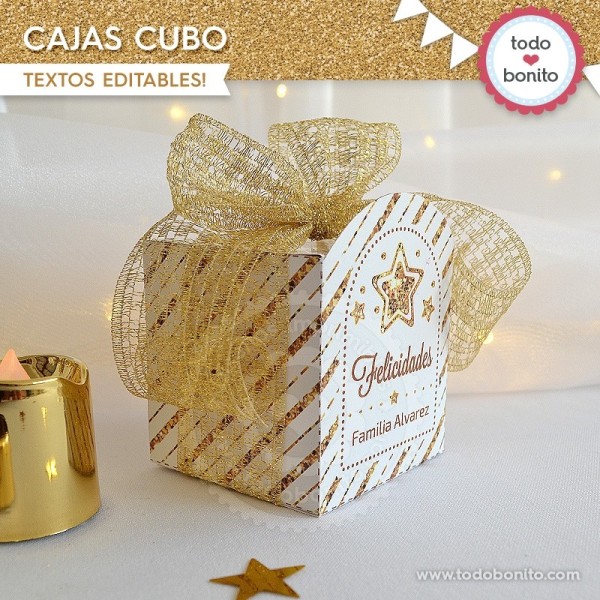 Navidad glitter dorado: cajitas cubo