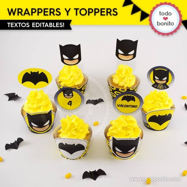 Batman: wrappers y toppers para cupcakes