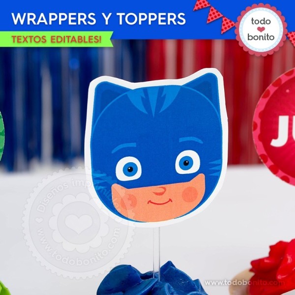 Héroes en Pijamas: wrappers y toppers para cupcakes