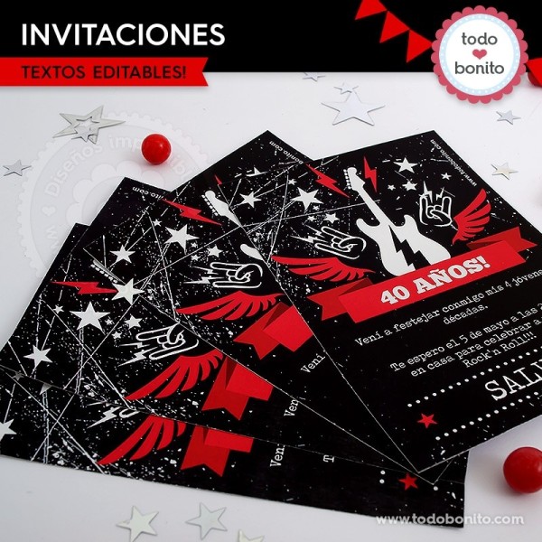 Rock: invitación imprimible y digital
