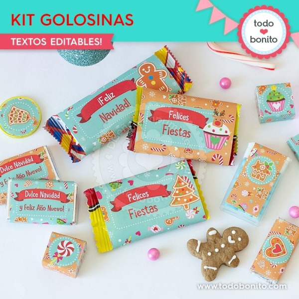 Kit imprimible etiquetas de golosinas Dulce Navidad