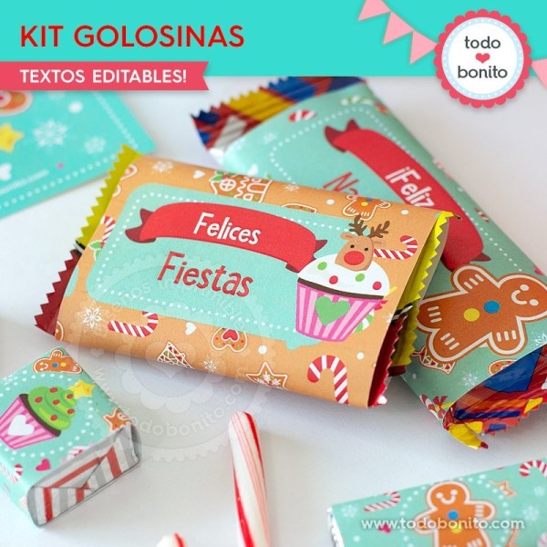 Kit imprimible etiquetas de golosinas Dulce Navidad