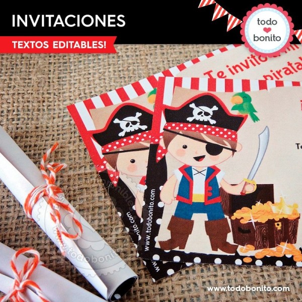 Piratas: invitación imprimible y digital