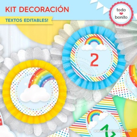 Kit imprimible Arcoiris: Decoración colorida para fiestas especiales