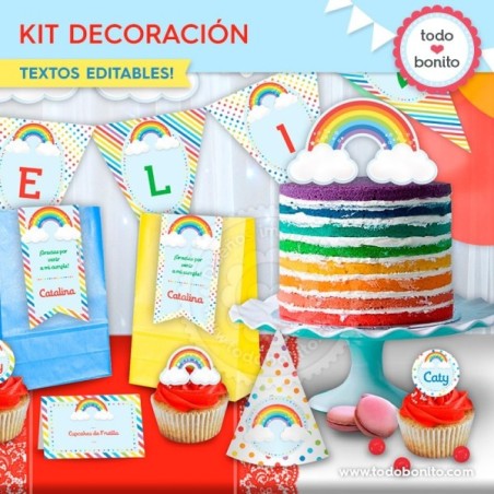 Kit imprimible Arcoiris: Decoración colorida para fiestas especiales