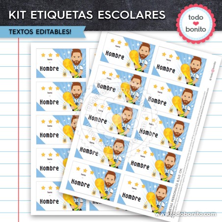 Messi Selección Argentina: Kit imprimible etiquetas escolares