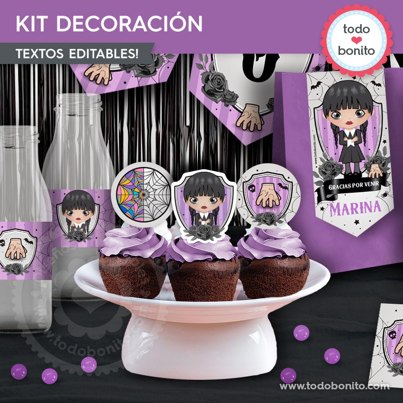 Merlina: Kit imprimible para decoración de fiestas oscuramente divertidas