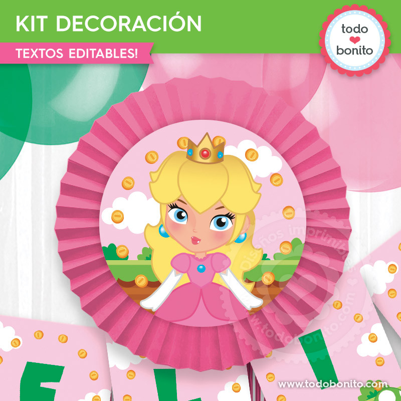 Princesa Peach: Kit imprimible para decoración de fiestas mágicas