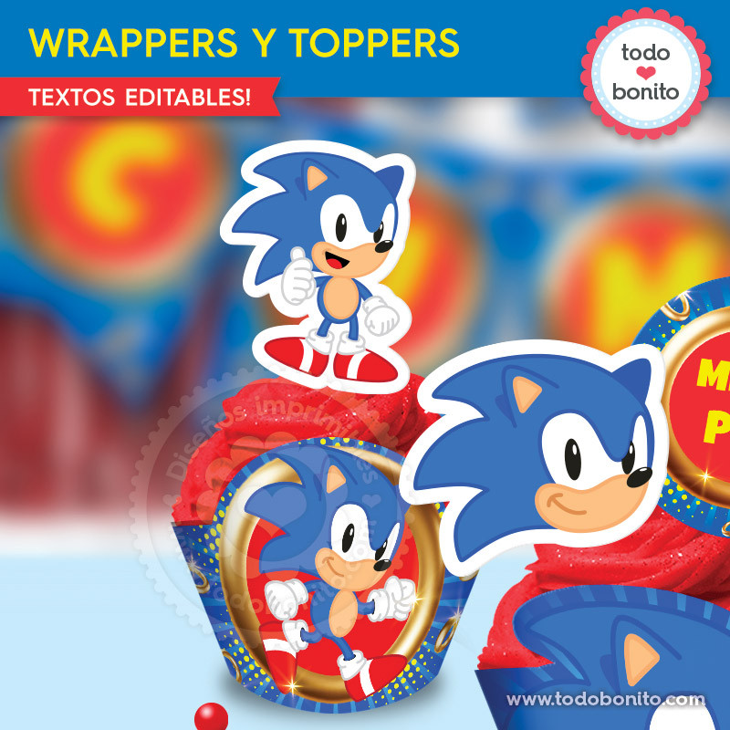 Wrappers y toppers de Sonic: decora tus cupcakes