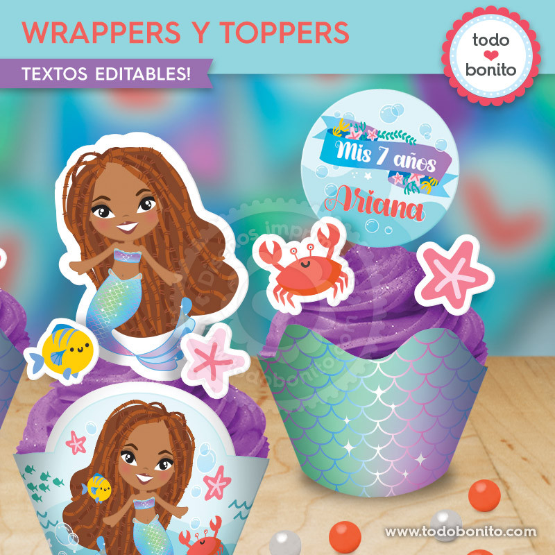 Sirenita nueva: wrappers y toppers cupcakes