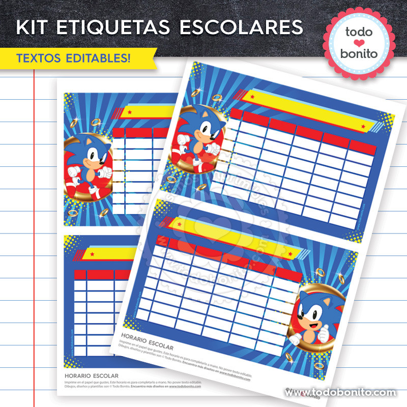 Etiquetas escolares de Sonic: kit imprimible para la vuelta al cole