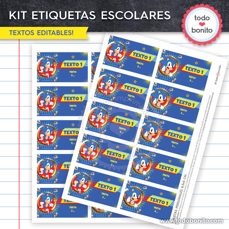 Etiquetas escolares de Sonic: kit imprimible para la vuelta al cole
