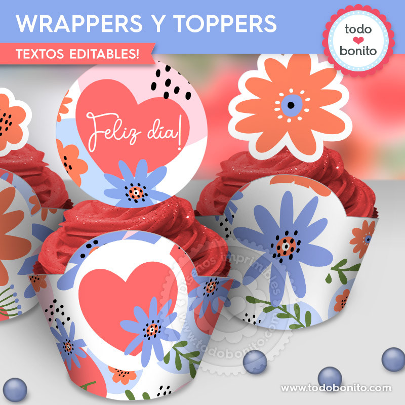 Floral MOD 1: wrappers y toppers para cupcakes