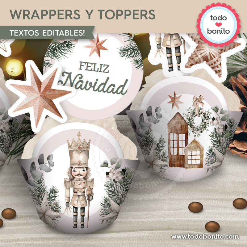 Navidad nórdico: wrappers y toppers cupcakes