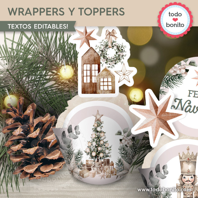 Navidad nórdico: wrappers y toppers cupcakes