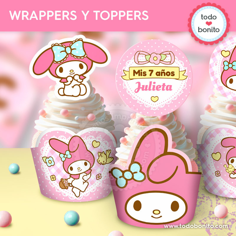 Wrappers y toppers de cupcakes My Melody - Dulces decoraciones