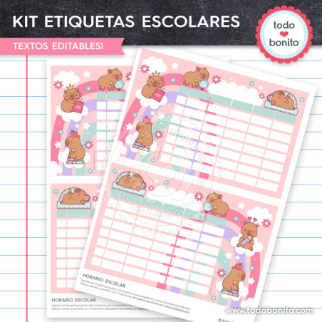 ETIQUETAS ESCOLARES EDITABLES capibara stickers para el colegio ...