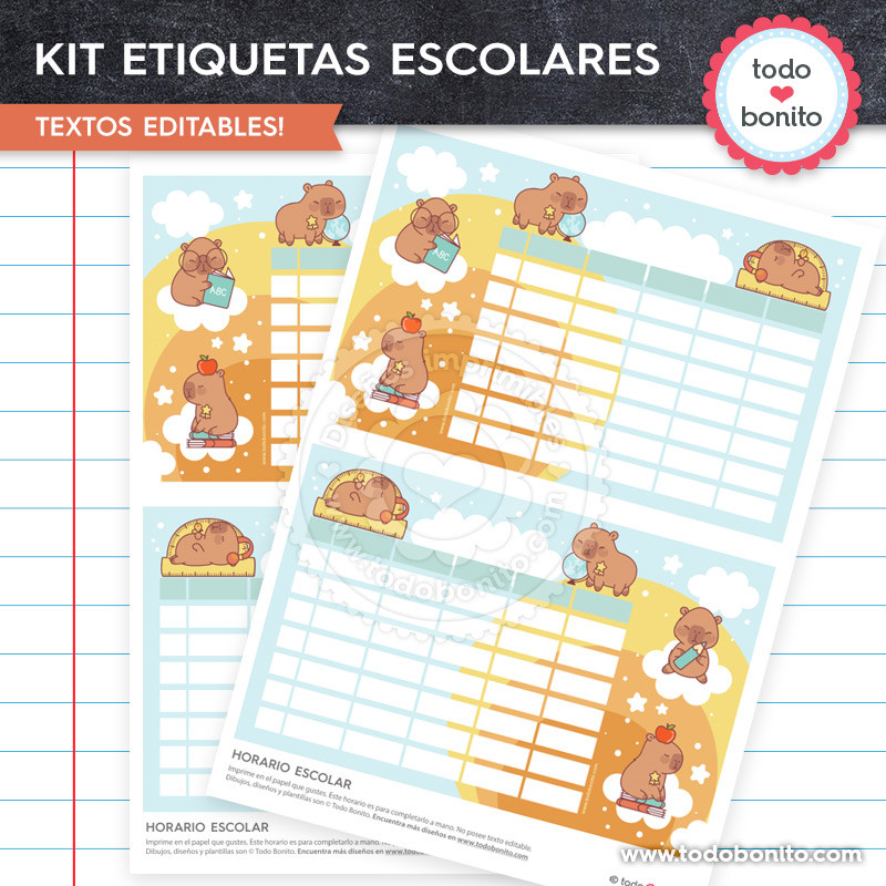 ETIQUETAS ESCOLARES EDITABLES capibara stickers para el colegio ...