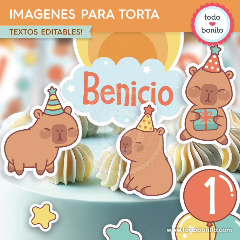 Capibara celeste: imágenes imprimibles para decorar la torta